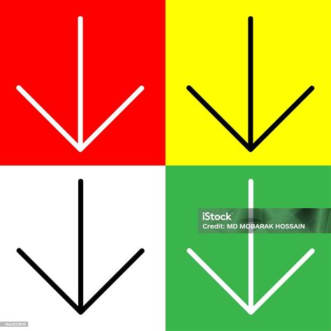下矢印または赤黄白緑の背景に分離された矢印シェブロンと方向アイコンコレクションからベクトルアイコン線形スタイルアイコンをダウンロードします
