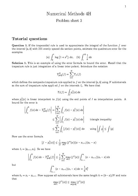 Tut Sheet 03sol Solutions Of Tutorial 3 Numerical Methods 4h