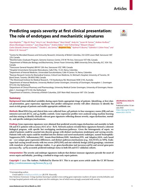 Predicting Sepsis Severity At First Clinical Presentation The Role Of