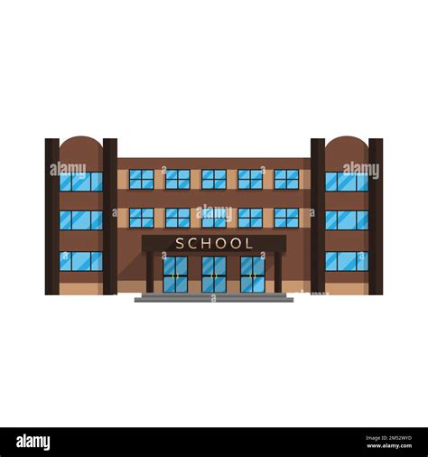 School Building Is Isolated In The Flat Style On A White Background