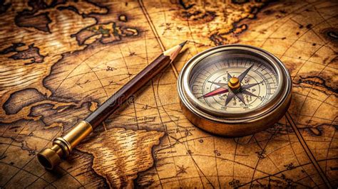 A Worn Compass On A Vintage Map A Symbol Of Exploration And Strategic Planning For Adventure