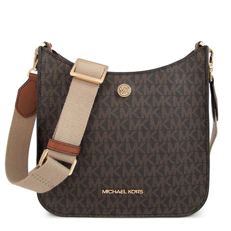 Michael Kors Briley 金字小圓扣防刮滿版mk小牛角斜背包咖啡色 斜背包鍊帶包 Yahoo奇摩購物中心