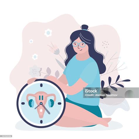 귀여운 여자는 생물학적 시계 제한된 다산을 보유하고 있습니다 의료 개념 여성 나이 갱년기 갱년기 여성 건강 생리 기간 자궁 시계