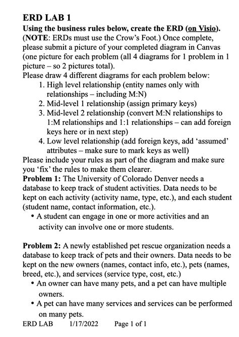 Solved Please Help With This Problem Erd Lab 1 Using The Business