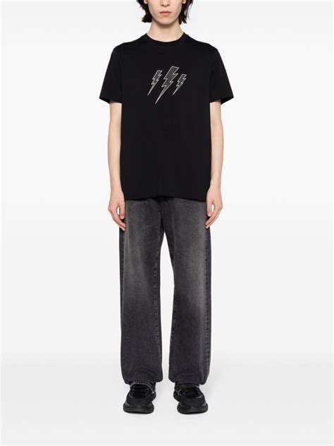 Neil Barrett Thunderbolt Print Cotton T Shirt Black Farfetch