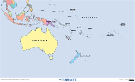 Oceania Map With Borders Australia On World Map Surrounding Countries