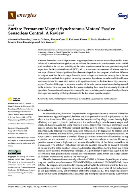 Pdf Surface Permanent Magnet Synchronous Motors Passive Sensorless
