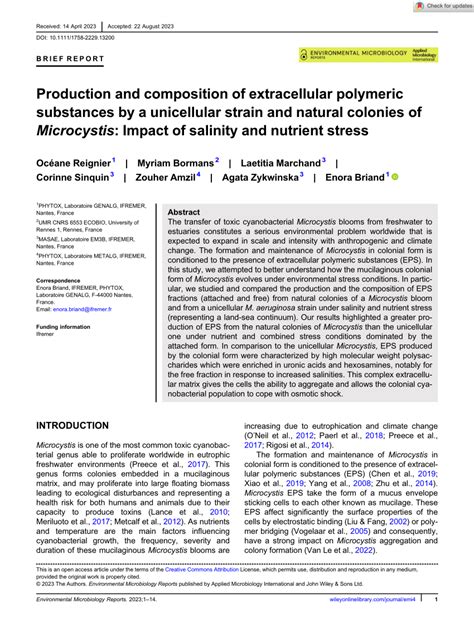 Pdf Production And Composition Of Extracellular Polymeric Substances By A Unicellular Strain