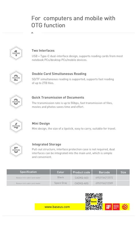 Baseus Mini Cabin Mobile Computer Card Reader Gray Smartkoshk Stores