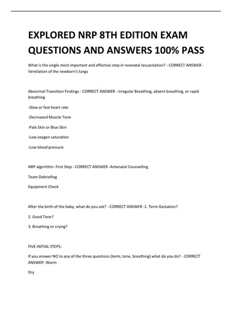 EXPLORED NRP 8TH EDITION EXAM QUESTIONS AND ANSWERS 100 PASS NRP Stuvia US