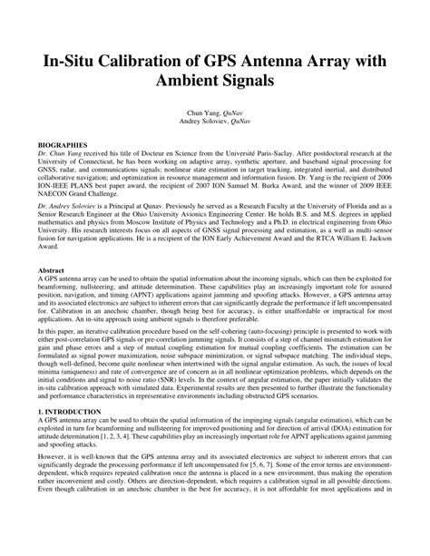 Pdf In Situ Calibration Of Gps Antenna Array With Ambient Signals