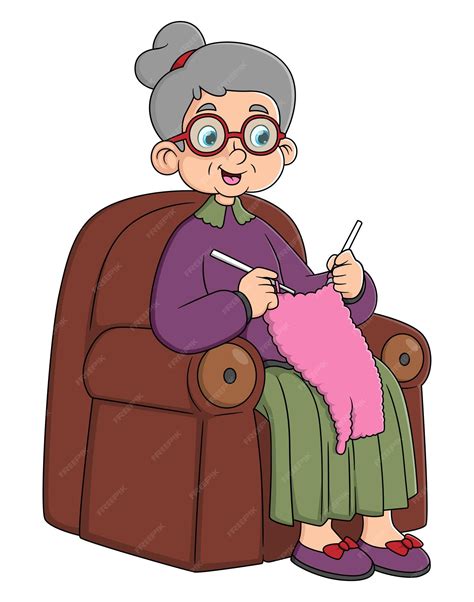 Anciana Haciendo Trabajo De Tejer Con Feliz Sentimiento En Personaje De