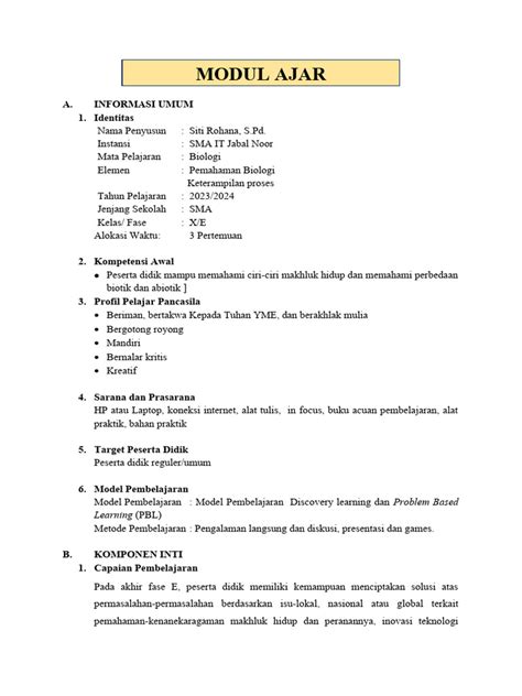 Modul Ajar Biologi Ekosistem Pdf Seni Sains And Matematika