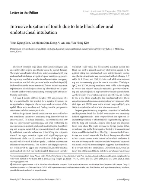 Pdf Intrusive Luxation Of Tooth Due To Bite Block After Oral