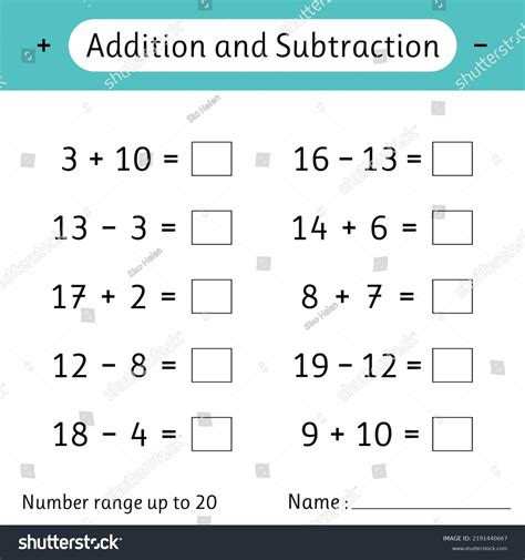 Addition Subtraction Number Range 20 Math Stock Vector Royalty Free