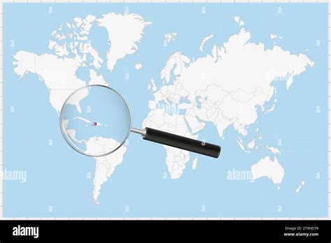 Magnifying Glass Showing A Map Of Haiti On A World Map Haiti Flag And