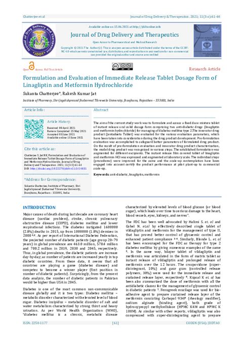Pdf Formulation And Evaluation Of Immediate Release Tablet Dosage Form Of Linagliptin And