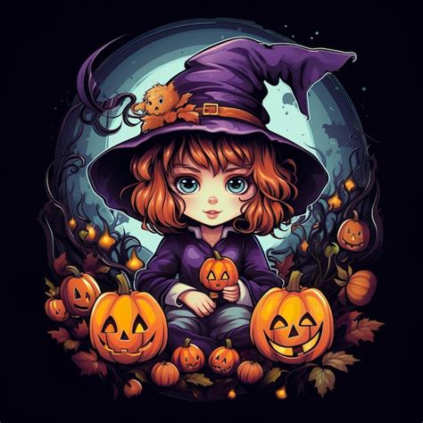 Premium Ai Image Cute Halloween Witch With Pumpkins Ai Generated