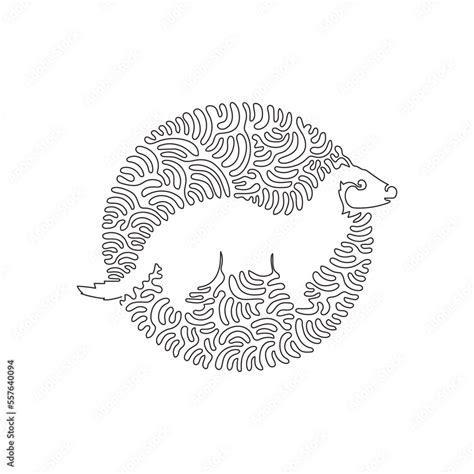 Continuous One Curve Line Drawing Of Funny Weasel Abstract Art In Circle Single Line Editable
