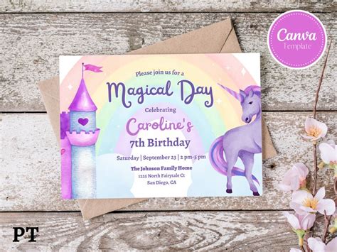Editable Unicorn Birthday Invitation Magical Birthday Invitation 7th