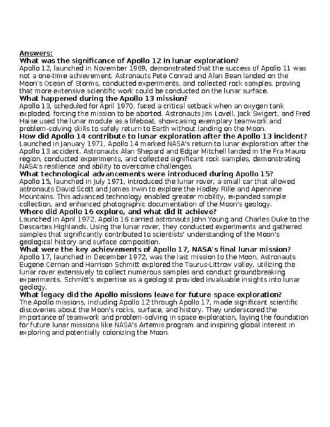 Apollo 11 Follow Up Apollo Missions Assignment By Wr Educational Concepts