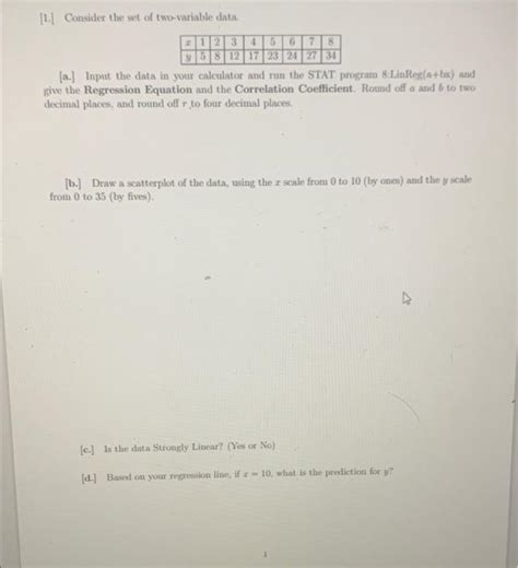 solved [1 ] consider the set of two variable data [a ]