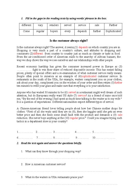 Bài ôn Tập Tacb 2 1 Fill In The Gaps In The Reading Texts By Using