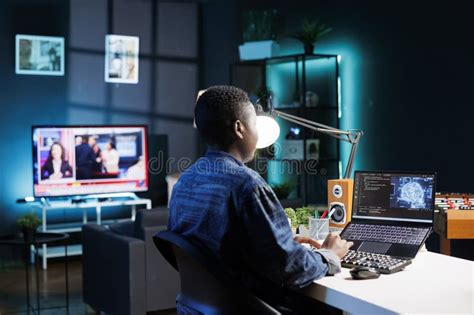 African American Woman Programming Stock Image Image Of Manages
