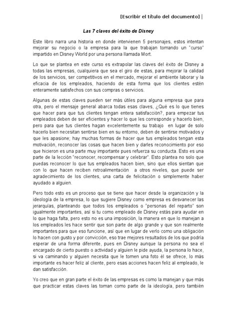 Las 7 Claves Del Exito De Disney Pdf Cliente Walt Disney