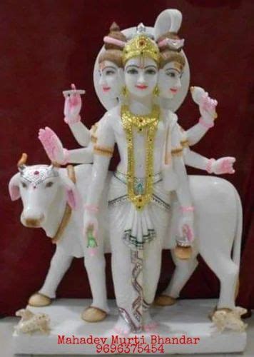 White Painted Marble Dattatreya Statues For Worship Size 24 Inches
