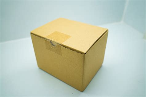흰색 배경에 격리된 골판지 상자에 초점을 맞춥니다 골판지 상자 모형 세트 분리된 갈색 판지 골판지 상자 3차원 인쇄에 대한 스톡