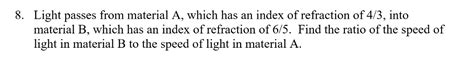 Solved Light Passes From Material A Which Has An Index Chegg