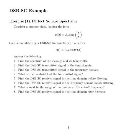 Solved Dsb Sc Example Exercise 1 Perfect Square Spectrum