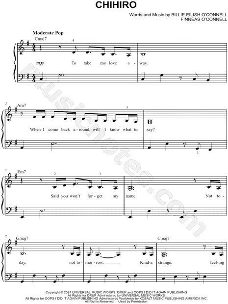 Billie Eilish Chihiro Sheet Music Easy Piano In G Major Download