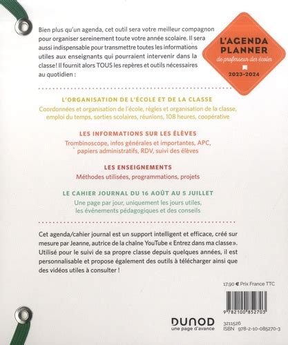 L agenda planner de professeur des écoles Jeanne Livres Furet du Nord