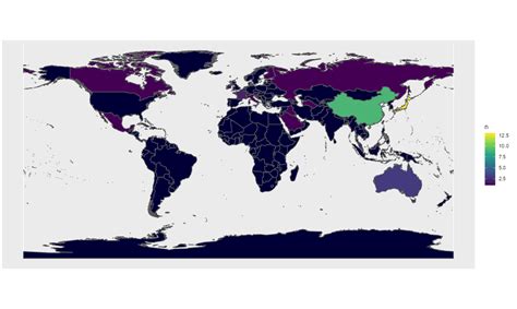 Ggplot2 How To Color Countries According To The Count Of Rows On A