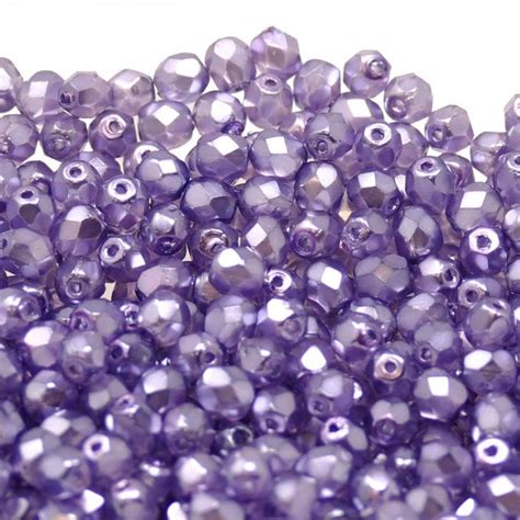 4mm Czech Faceted Round Glass Bead Crystal Pearl Lavender 50pk