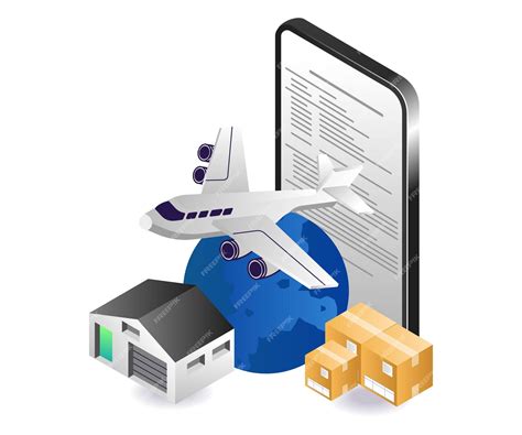 비행기로 상품 배달의 아이소메트릭 플랫 3d 개념 그림 프리미엄 벡터