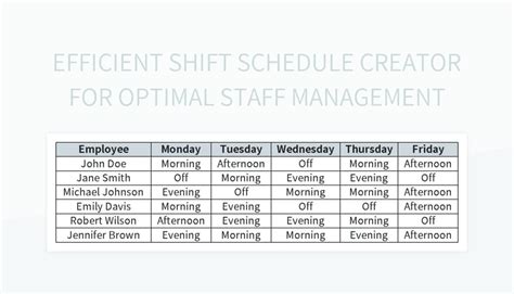 Efficient Shift Schedule Creator For Optimal Staff Management Excel