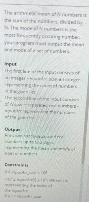 Solved The Arithmetic Mean Of N Numbers Is The Sum Of The Chegg