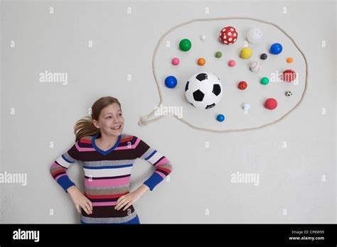 Girl With Balls In Speech Bubble Stock Photo Alamy