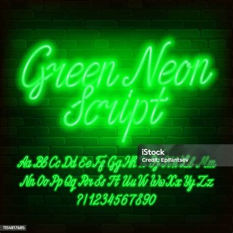 Font Alfabet Aksara Neon Hijau Warna Neon Huruf Kecil Dan Huruf Besar