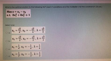 solved what is the optimal solution to the following nlp