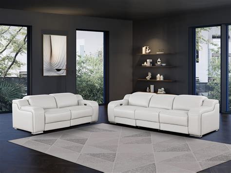 1116 Divanitalia Light Grey Modular Power Reclining Sofa And Loveseat Set Top Grain Italian