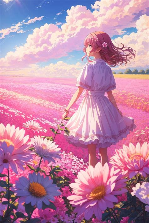 Premium Ai Image Anime Girl In A Field Of Flowers
