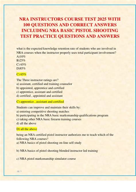 Nra Instructors Course Test 2025 With 100 Questions And Correct Answers