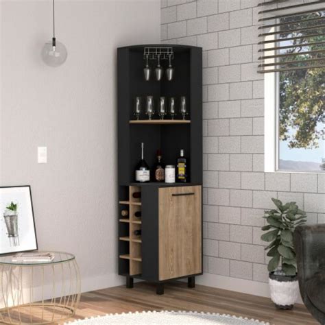 Depot E Shop Corner Bar Cabinet 2 Shelves 10 Wine Rack 2 Interior