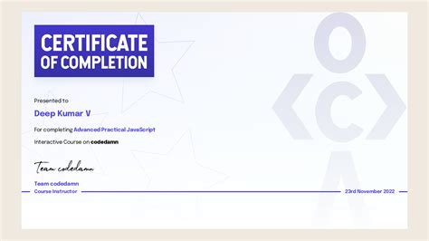 Deep Kumar Vs Certification For Advanced Practical Javascript Codedamn
