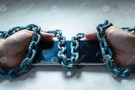 Smartphone Dependency Chained Mobile Phone Illustrates Social Media