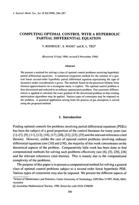 Pdf Computing Optimal Control With A Hyperbolic Partial Differential